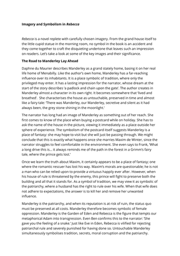 REBECCA BY DAPHNE DU MAURIER: IMAGERY AND SYMBOLISM READING ...