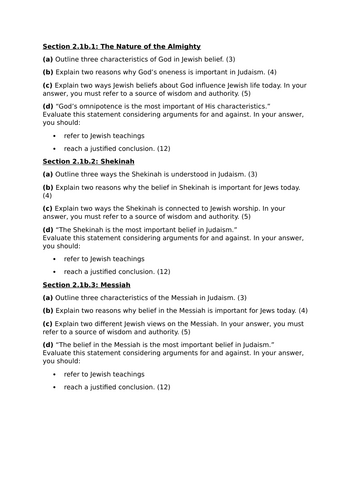 EDEXCEL GCSE RE Exam Style Question Bank - Paper 2 (Judaism) | Teaching ...