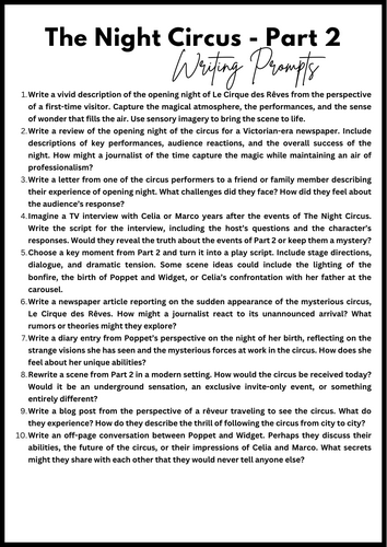 The Night Circus Part 2 Post-Reading Creative Writing Prompts ...