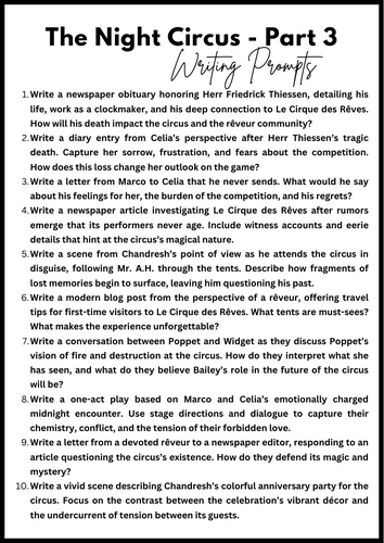 The Night Circus Part 3 Post-Reading Creative Writing Prompts ...