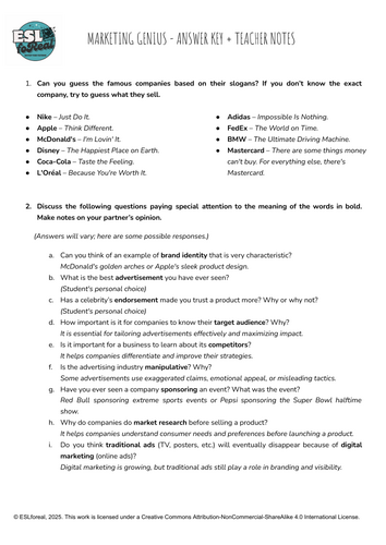 Marketing Genius - Advertising Lesson Plan | Teaching Resources