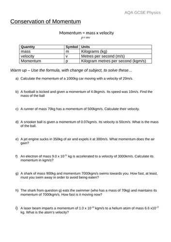 AQA GCSE Physics, Conservation of momentum, Force as rate of change of ...