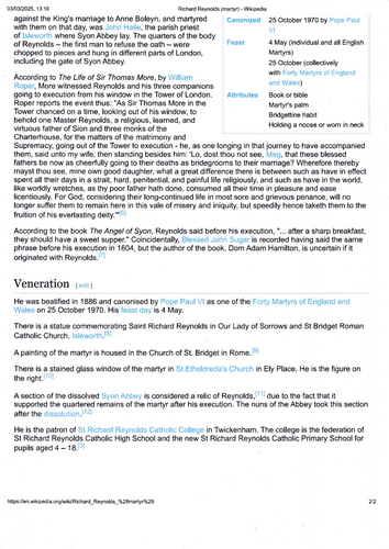 St. Richard Reynolds (c.1492-1535) one of the 40 Martyrs of England and ...