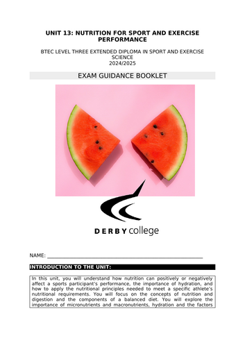 Unit 13: Nutrition for Sport & Exercise - Student Work Booklets ...