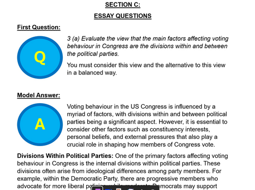 EDEXCEL A Level Politics Model Answers - Full Papers - Paper 3a US Politics - 2021 - Student ...