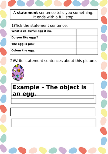 Easter four sentence types worksheets | Teaching Resources
