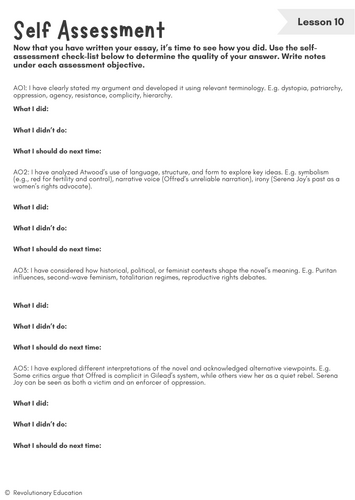 The Handmaid's Tale (L10) Critical Essay | Teaching Resources
