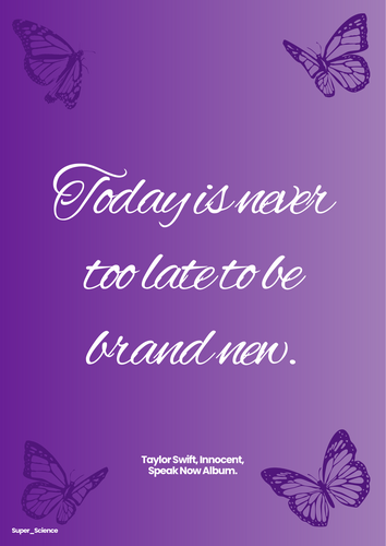 Taylor Swift Lyric Classroom Wall Posters x6 (Midnights, Lover, 1989 ...