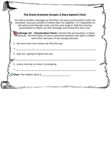 Lower-Ability English Escape Room Activity - The Great Grammar Escape ...