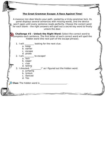 Lower-Ability English Escape Room Activity - The Great Grammar Escape ...