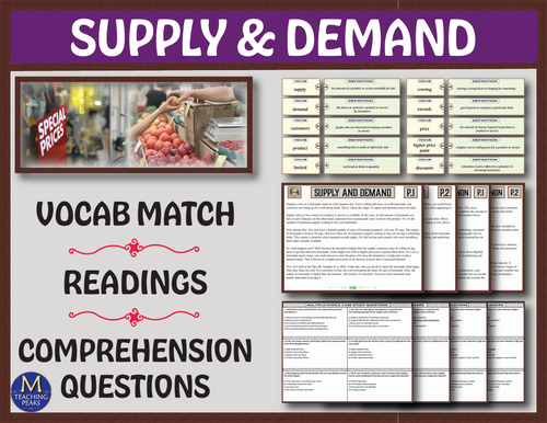 Economics: Supply & Demand Reading Comprehension & Sorting Activity ...