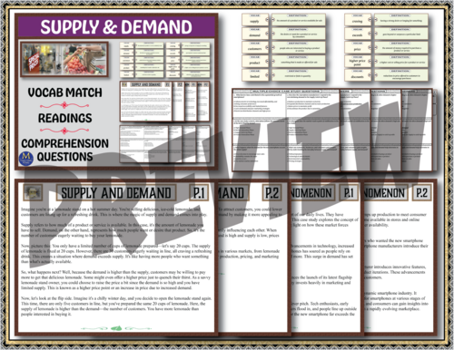 Economics: Supply & Demand Reading Comprehension & Sorting Activity ...