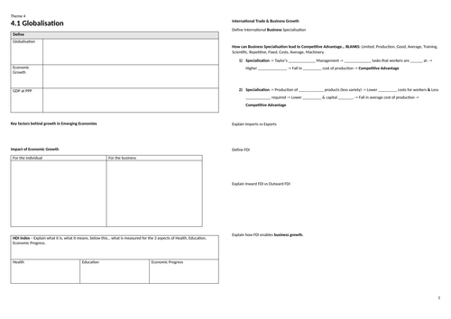 Business 4.1 Globalisation A3 Revision Worksheet | Teaching Resources