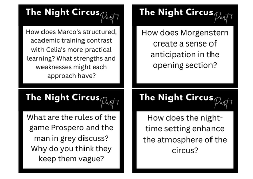 The Night Circus Part 1 Prompt Cards for Discussions and Quick Writes ...