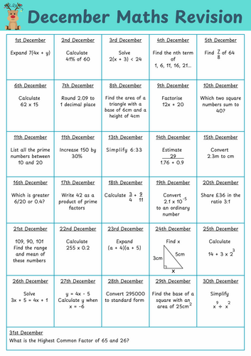 GCSE - Foundation - Dec Maths Calendar | Teaching Resources