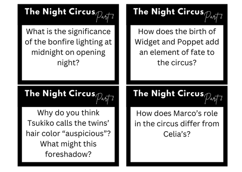 The Night Circus Part 2 Prompt Cards for Discussions and Quick Writes ...