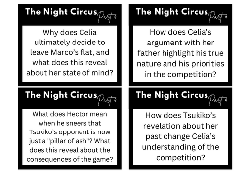 The Night Circus Part 4 Prompt Cards for Discussions and Quick Writes ...