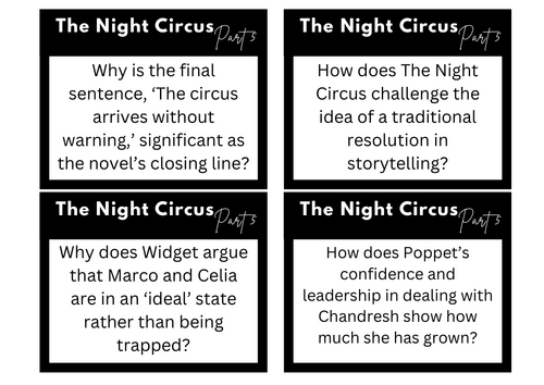 The Night Circus Part 5 Prompt Cards for Discussions and Quick Writes ...