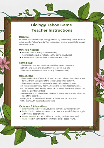 Biology Taboo (100 cards) - Topic 4 - AS level (Edexcel) | Teaching ...