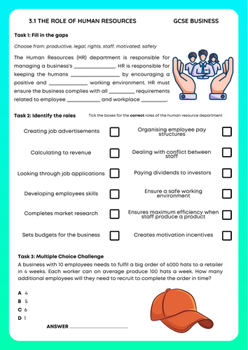 OCR GCSE Business Role of Human Resources Worksheet | Teaching Resources