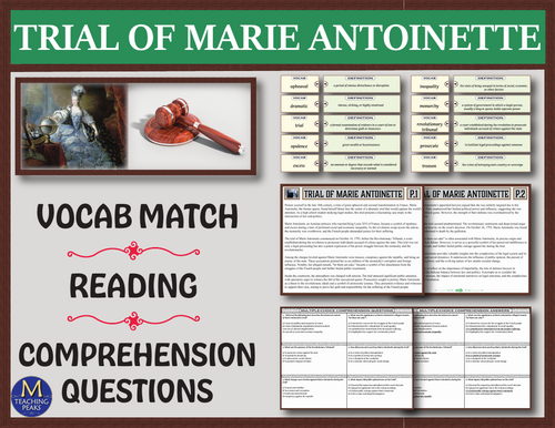 Landmark Legal Cases in Law: Trial of Marie Antoinette Reading Activity ...