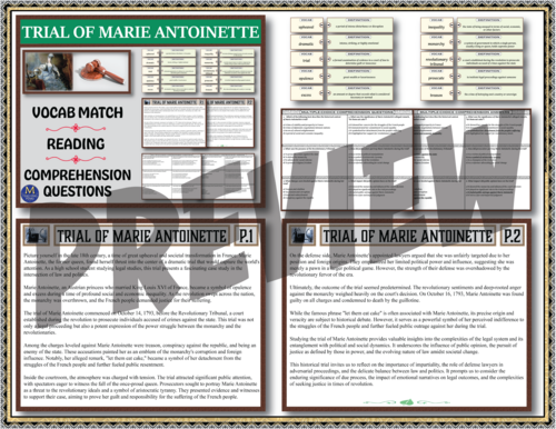 Landmark Legal Cases in Law: Trial of Marie Antoinette Reading Activity ...