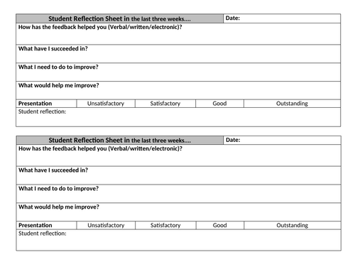 Student Reflection Sheet | Teaching Resources
