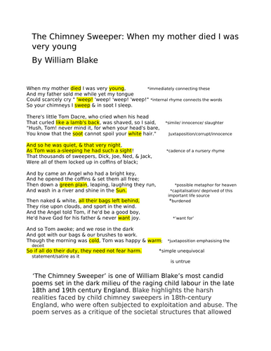 Teacher Resource: Analysing William Blake's "The Chimney Sweeper" iGCSE ...