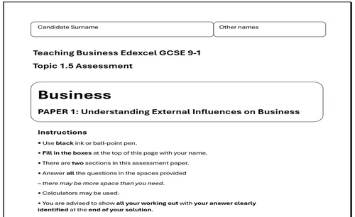 Edexcel GCSE Business - Theme One Topic Assessments & Mark Schemes | Teaching Resources