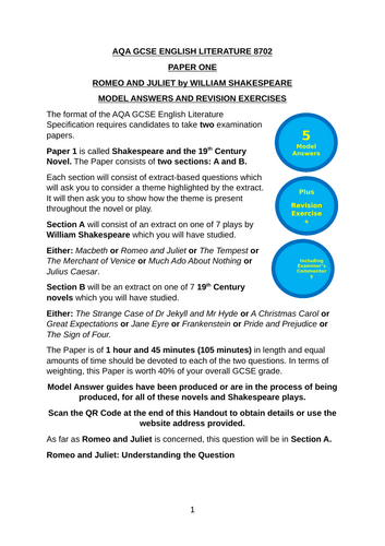 AQA GCSE English Literature - Romeo and Juliet - Model Answers - 5 Q and A's - Student Handout ...