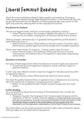 The Handmaid's Tale (L19) Feminist Reading | Teaching Resources