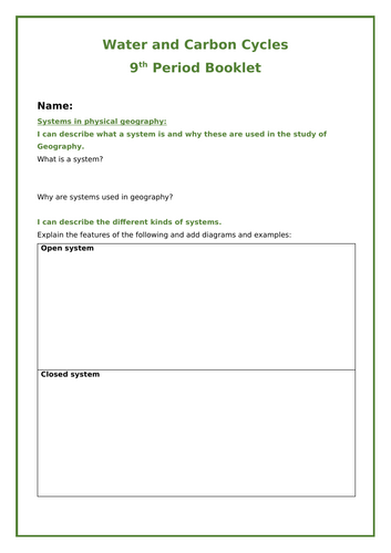 A Level Water & Carbon Cycles | Teaching Resources