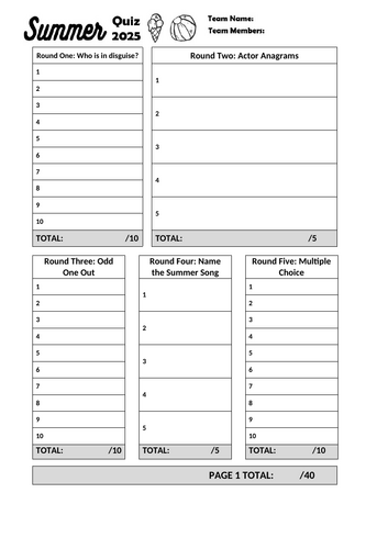 Summer Quiz 2025 - End of Term Fun | Teaching Resources