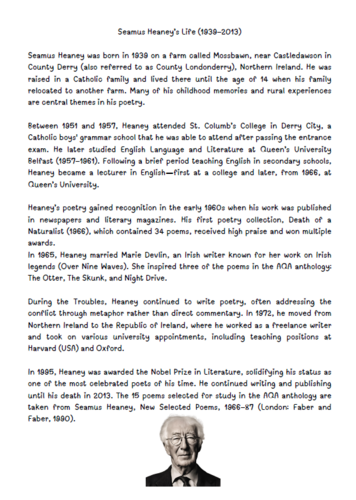 Seamus Heaney Poetry A Level Revision Guide | Teaching Resources