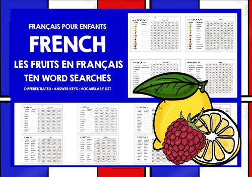 FRENCH FRUITS WORD SEARCHES | Teaching Resources