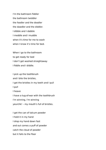 English The bathroom fiddler poetry planning | Teaching Resources