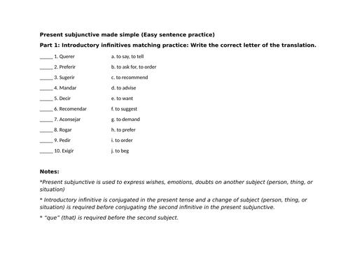 Present subjunctive made simple (Easy sentence practice) | Teaching ...