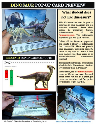 Dinosaurs: Parasaurolophus Pop-Up Card | Teaching Resources