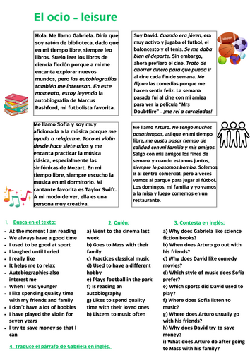 Spanish GCSE Narrow Reading worksheet - El ocio/leisure | Teaching ...