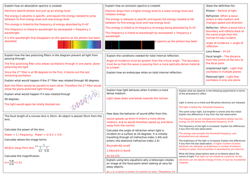 Edexcel A level Physics Topic 5 Optics Revision mat | Teaching Resources