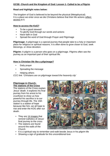 AQA GCSE Religious studies Spec B: Catholic Christianity-Pilgrimage and ...