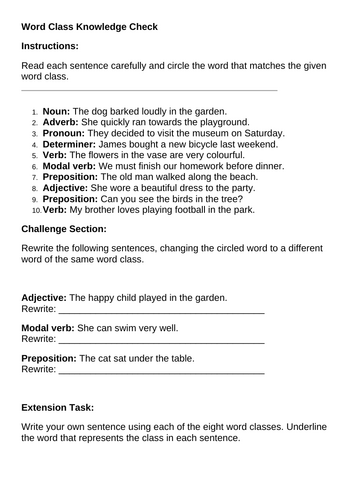 SPAG SAT REVISION - Word Class and Clause Identification Worksheets ...