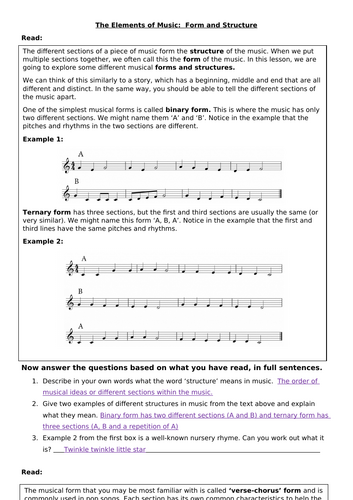 Structure and Form: KS3 Cover Worksheet (with additional listening ...