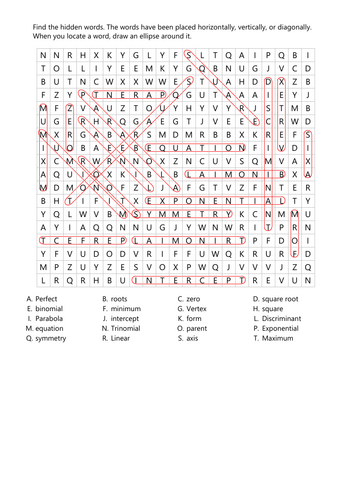 Quadratic-word searech puzzle | Teaching Resources