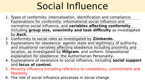 Paper 1: Social influence - AQA A-Level Psychology | Teaching Resources