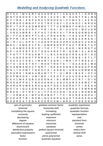 Modelling and analysing Quadratic functions-word search puzzle ...