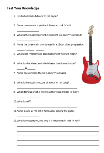 Rock 'n' Roll Music Worksheet 2 (cover lesson) | Teaching Resources