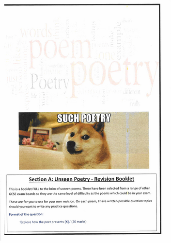 Edexcel iGCSE English Literature Unseen Poetry Revision Booklet ...