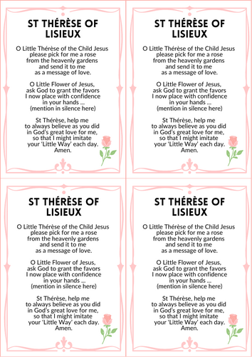 St Therese of Lisieux Prayer Cards the Catholic Classroom or Catechism ...