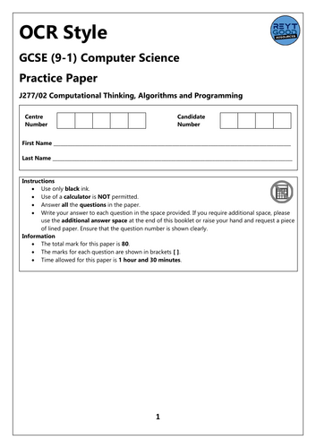 OCR GCSE (J277) Computer Science Practice Exam Paper 2 (J277/02 ... OCR GCSE (J277) Computer Science Practice Exam Paper 2 (J277/02 ...